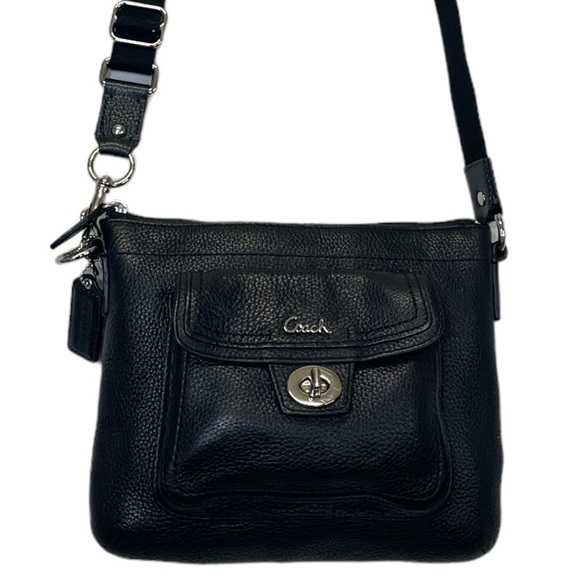 Coach | Bags | Coach Swingpack Turn Lock Pocket Black Pebbled Leather ...